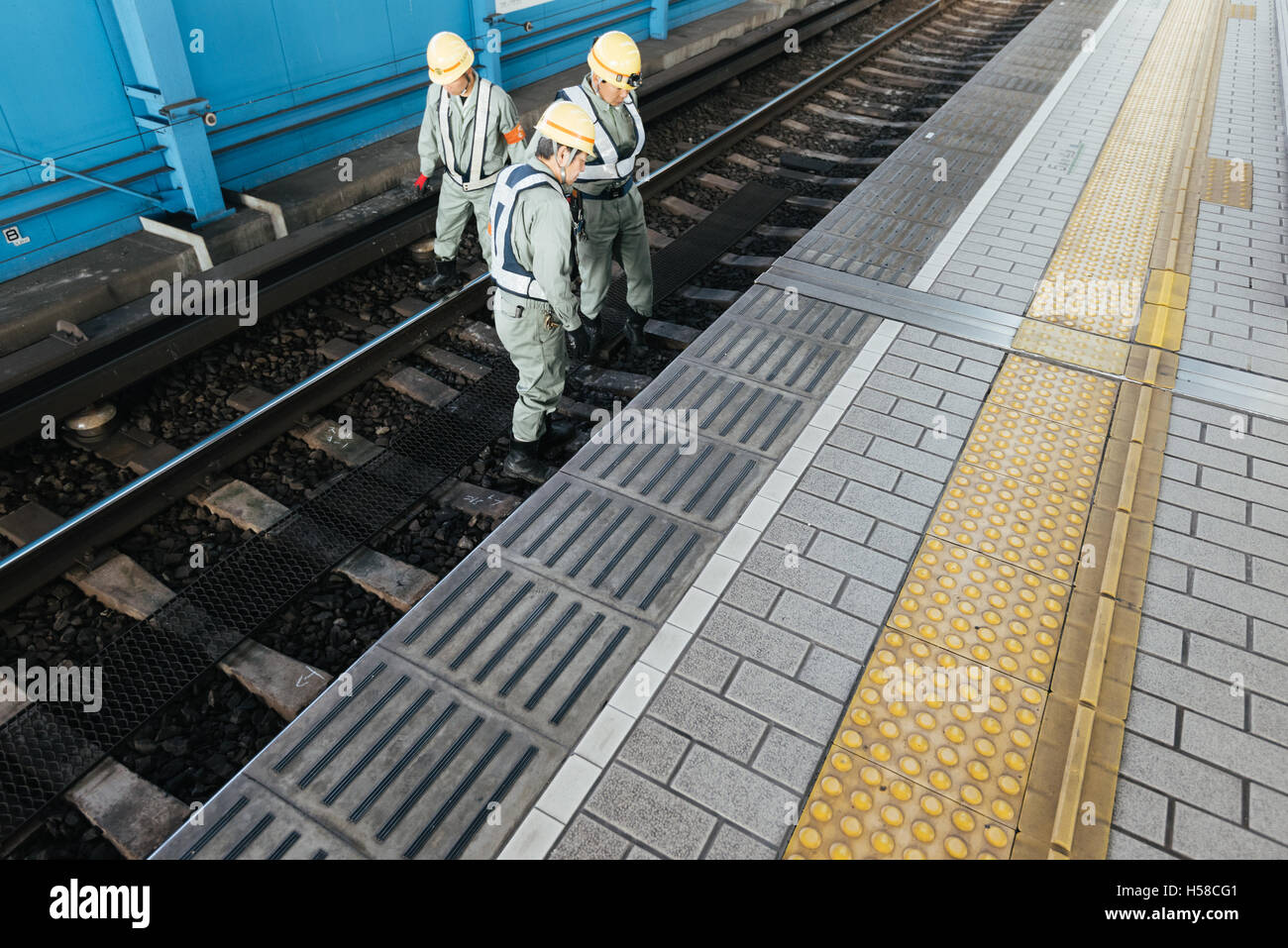 Osaka, Japan - November 30, 2015: Railroad Track Inspectors checking ...