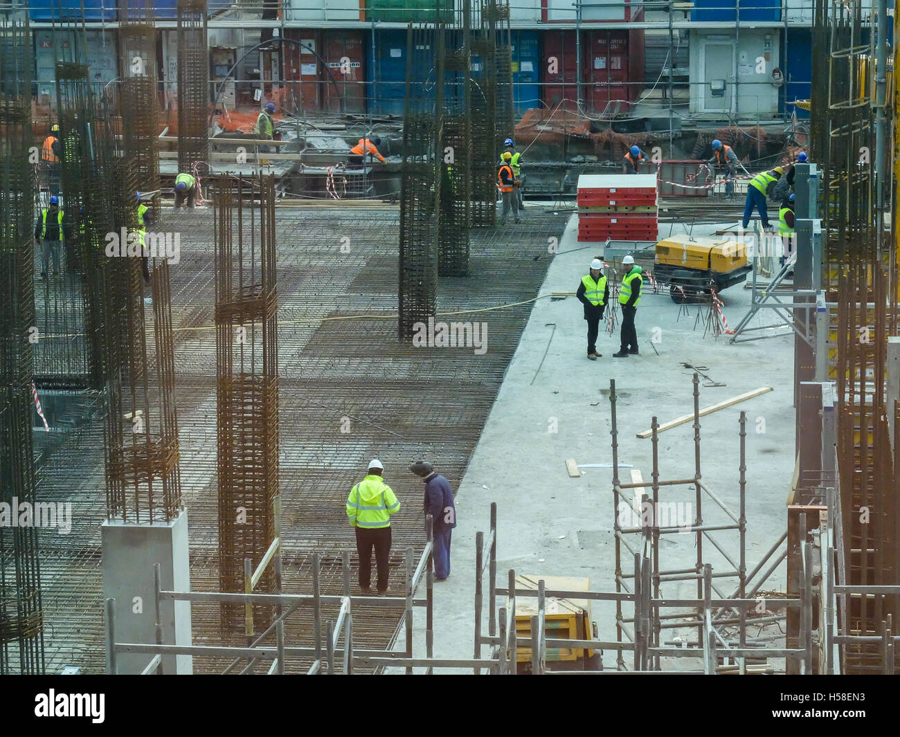 Bucharest, Romania, 15 January 2016: Laborers are working at the ...