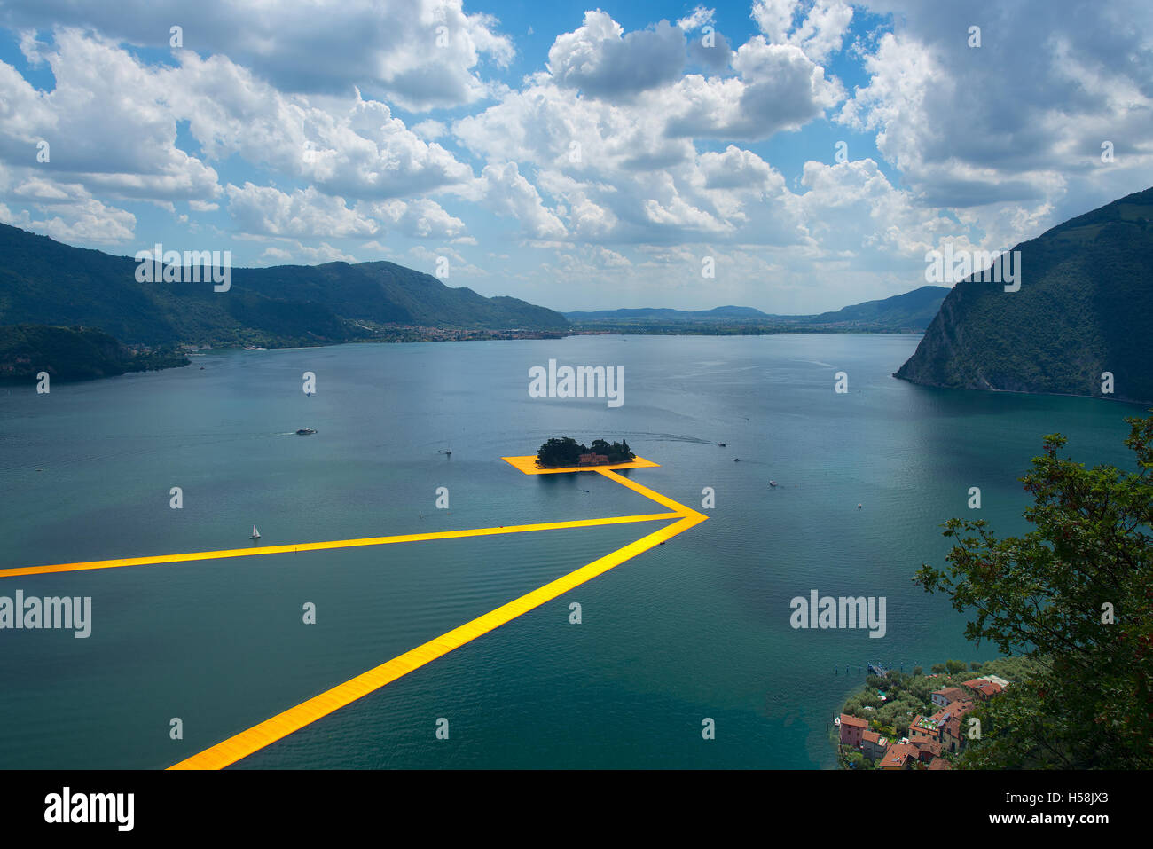 Peschiera Maraglio, Italy - June 17, 2016: The floating piers. The ...