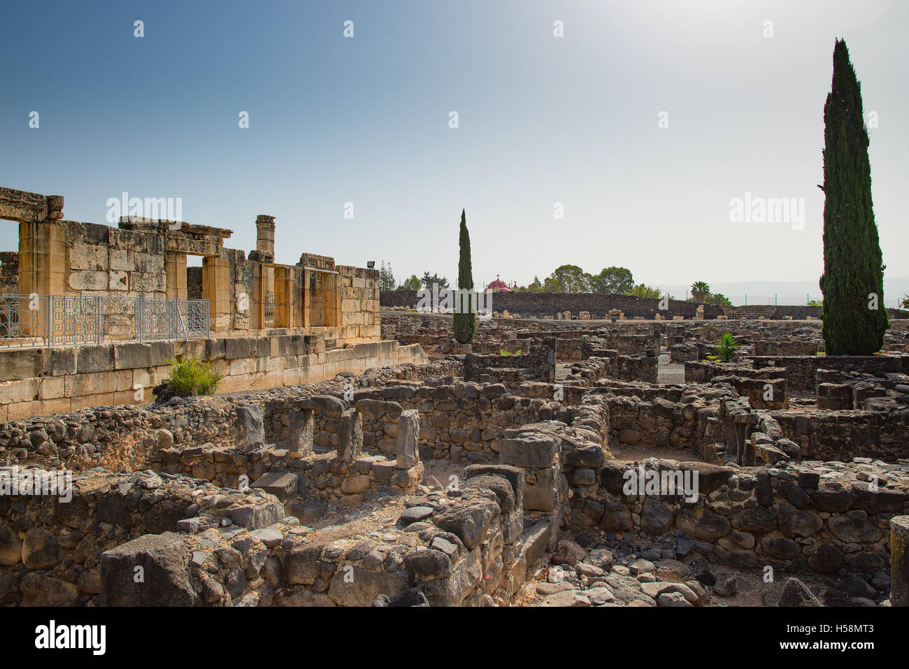 The ruins in the small town Capernaum on the coast of the lake of ...