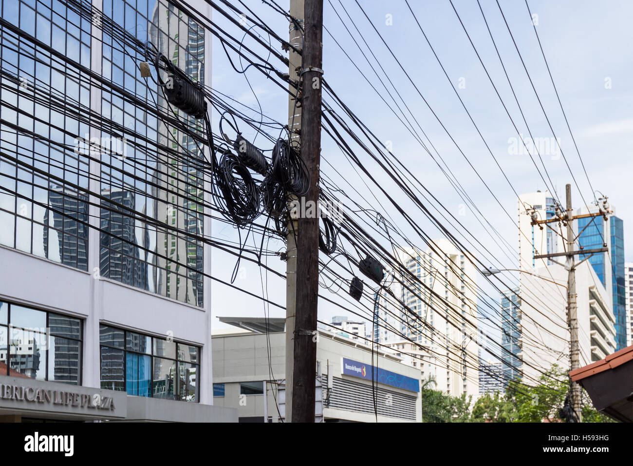 Panama City, Panama- June 08: Power lines blocking the view in Panama ...