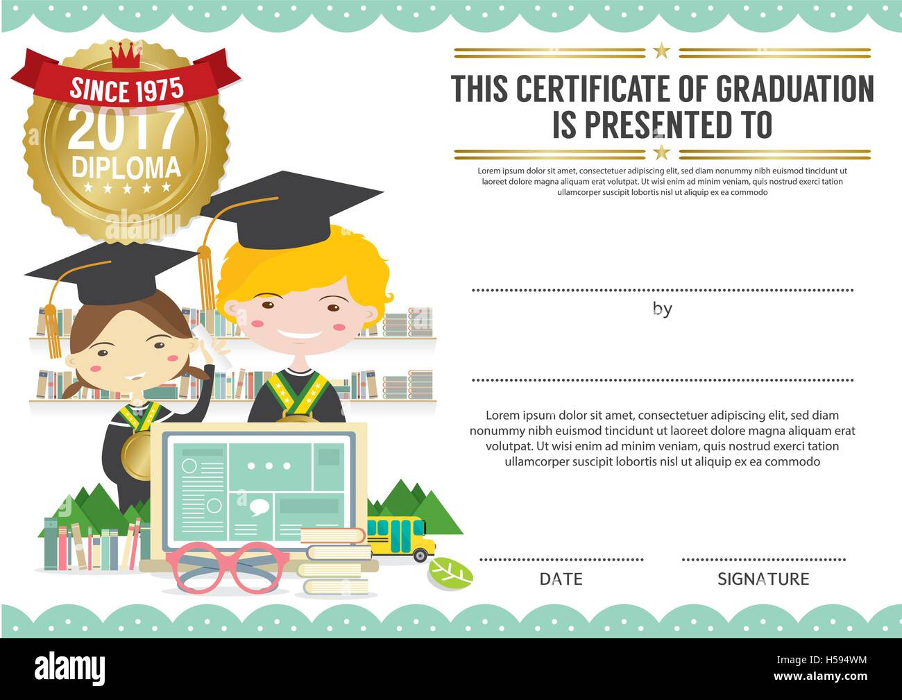 Diploma Certificate Template With Modern Pattern Vector Illustration ...
