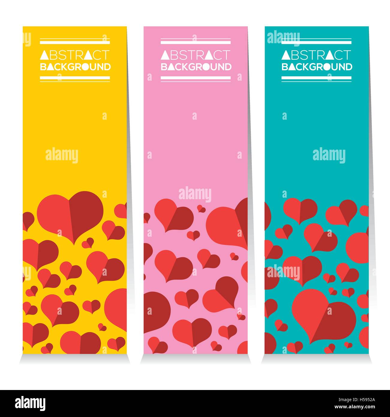 Modern Design Set Of Three Colorful Red Hearts Vertical Banners Vector ...