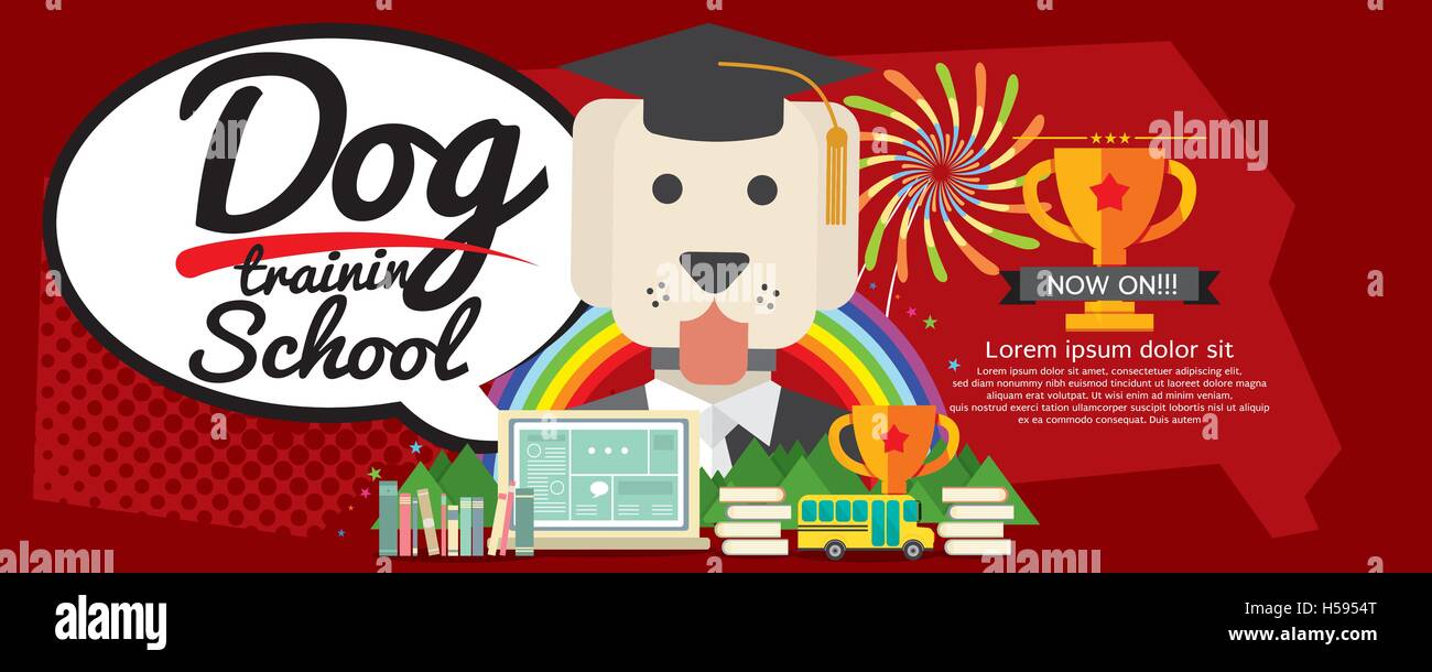 Dog Training School Super Wide Banner Vector Illustration Stock Vector ...