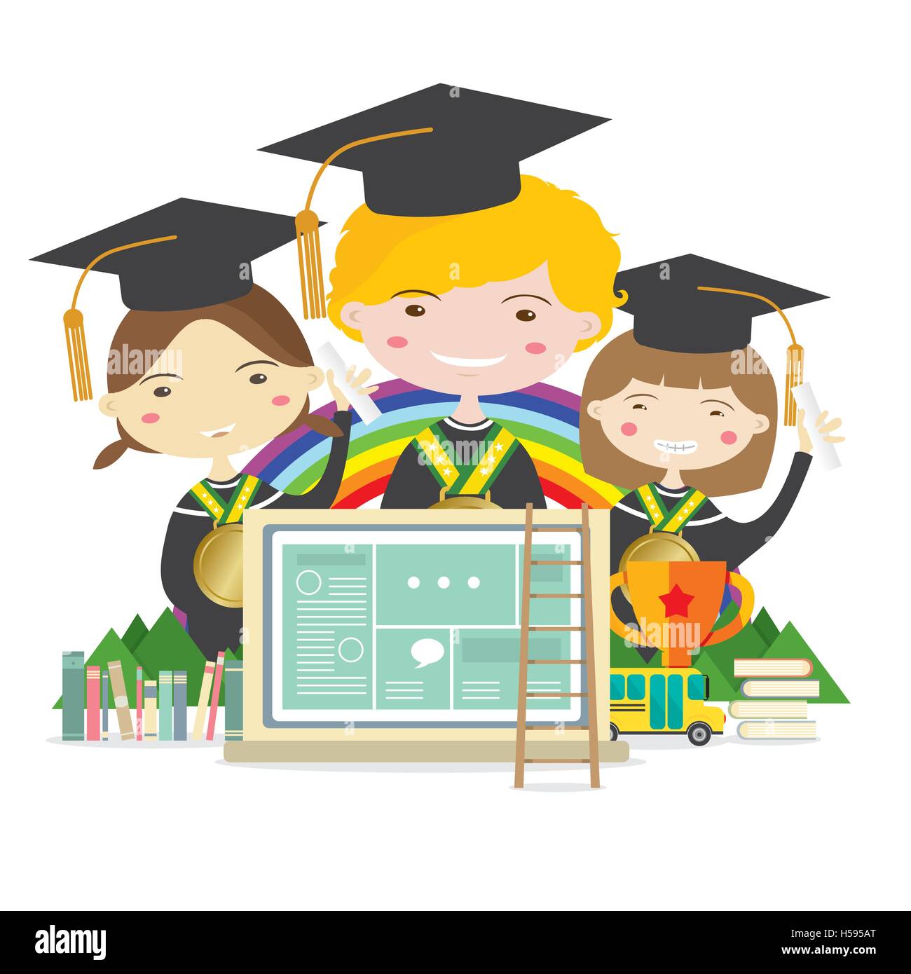 Happy Students In Graduation Suit With Golden Medal Represent Education ...