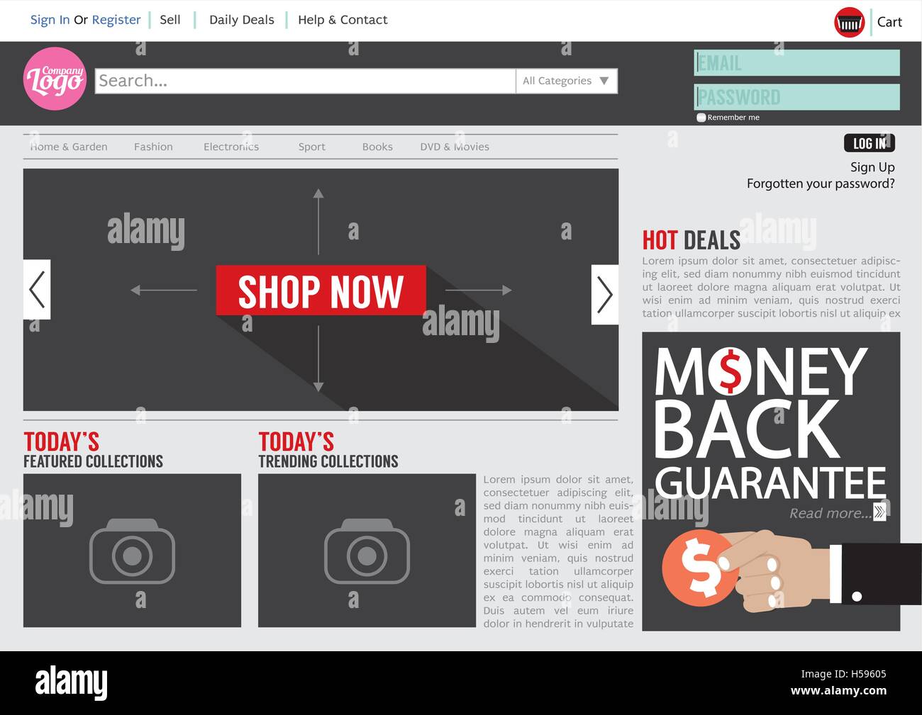 Website Template Flat Design Vector Illustration Stock Vector Image ...