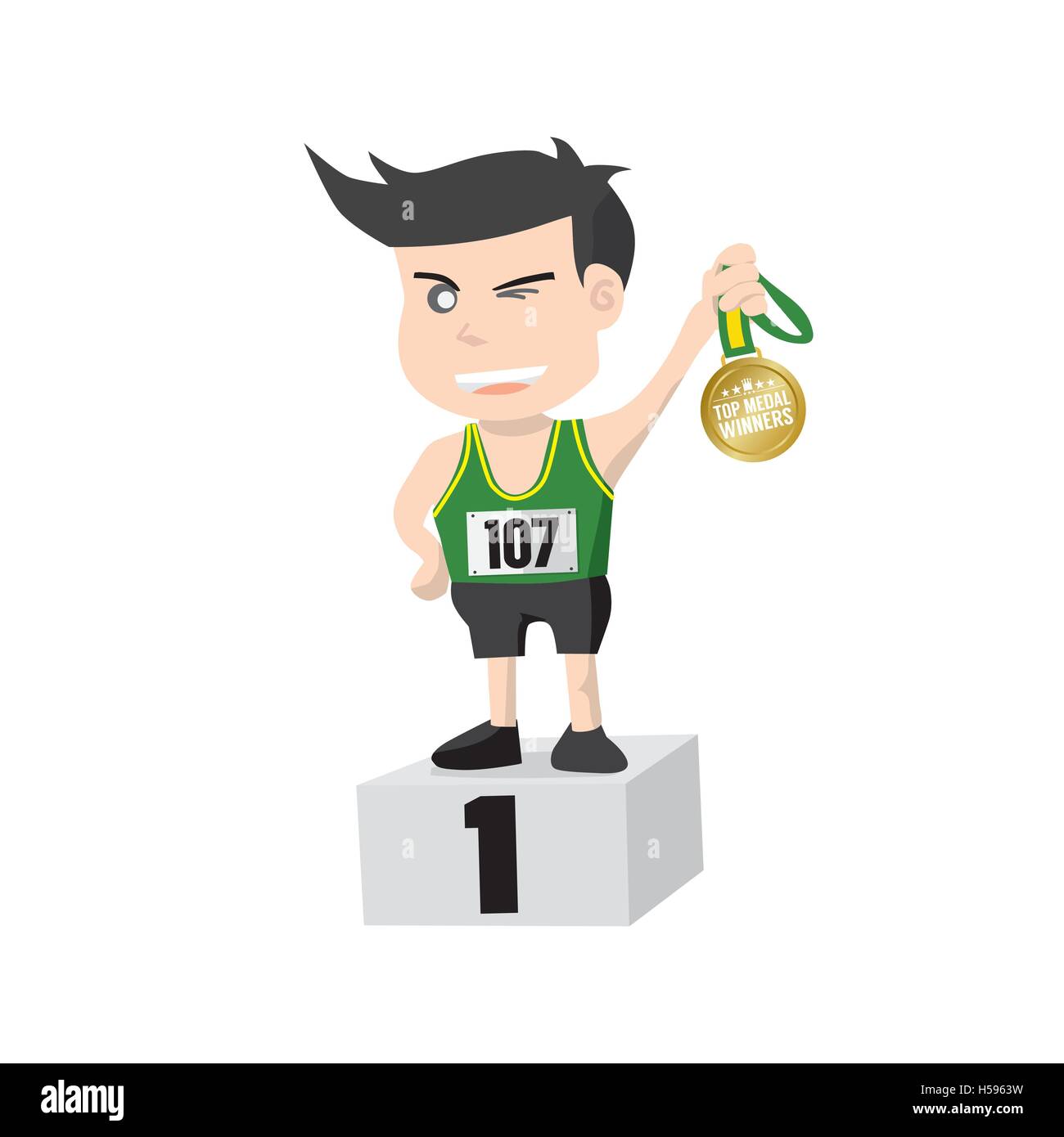 Flat Design Runner Athlete Showing Golden Medal Winner On A Pedestal ...