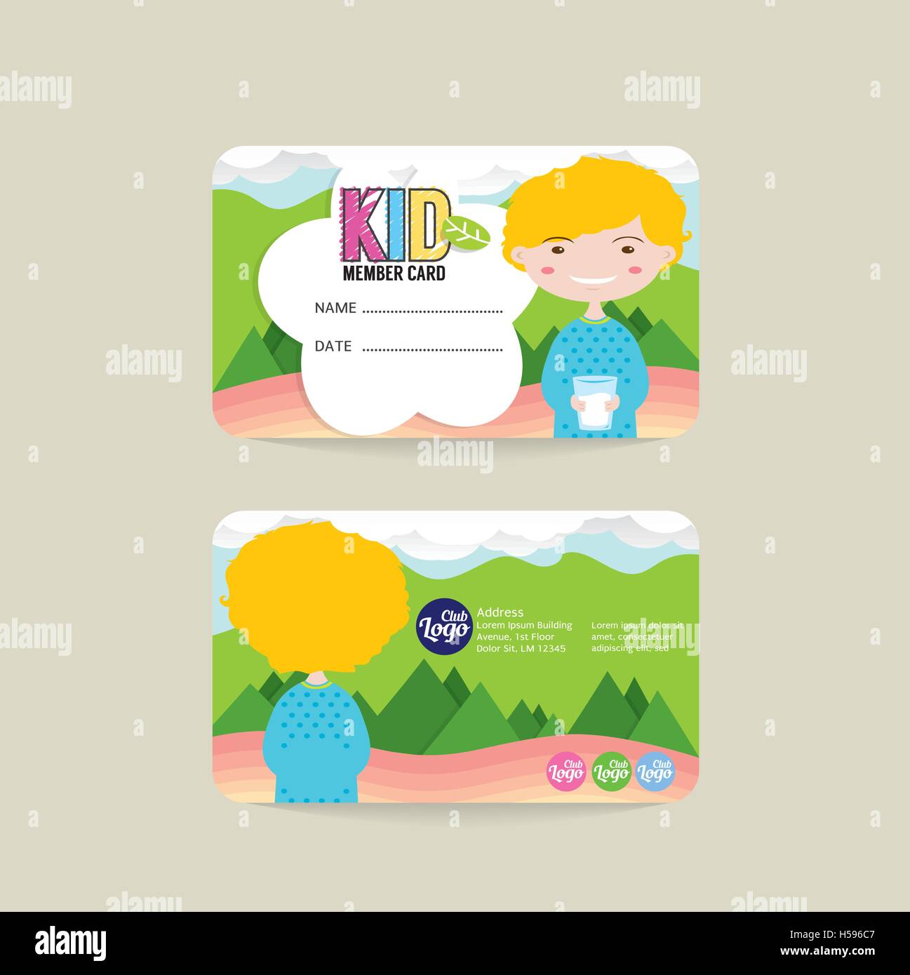 Front And Back VIP Kids Member Card Template Vector Illustration Stock ...