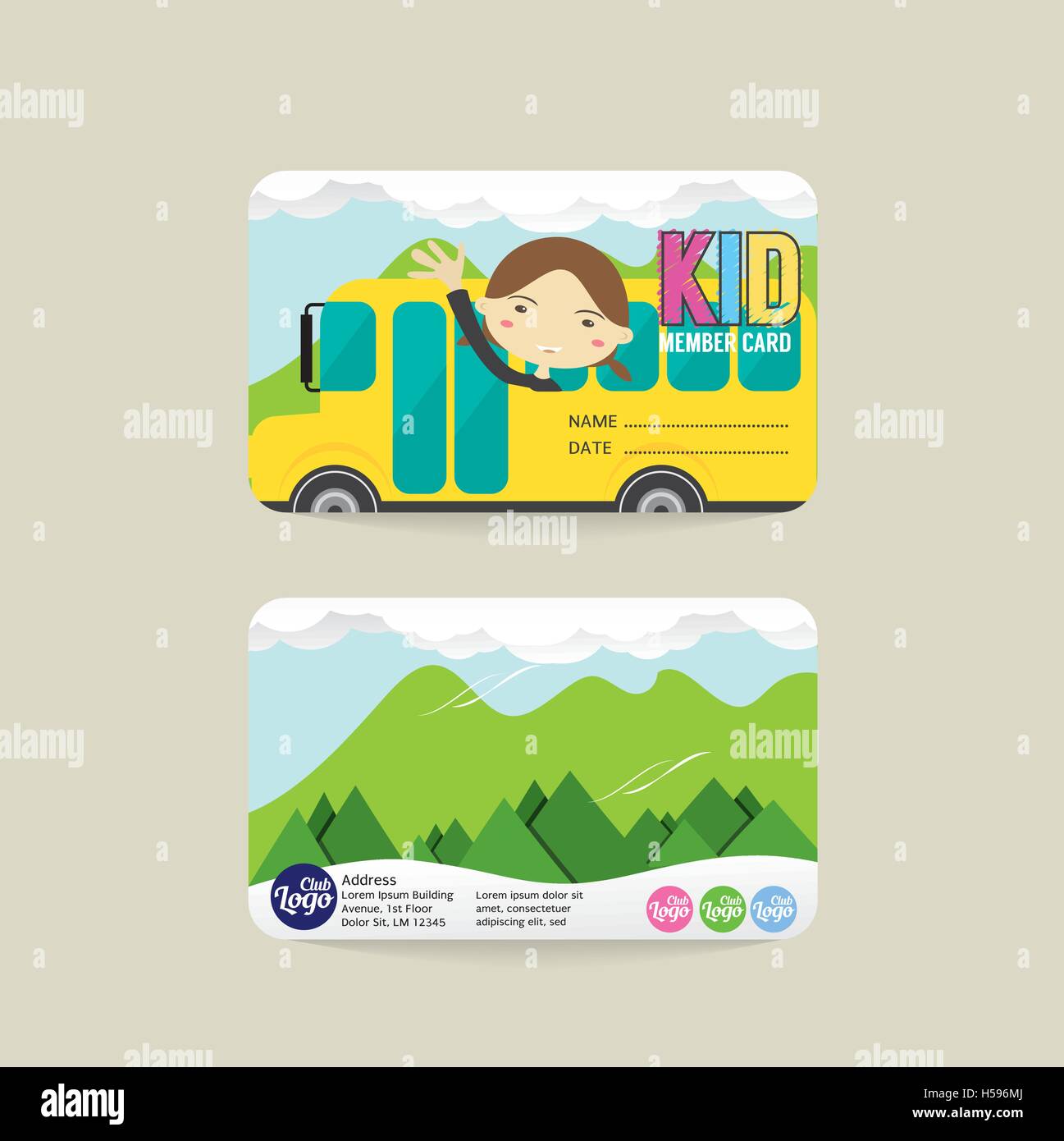 Front And Back Kids Member Card Template Vector Illustration Stock ...