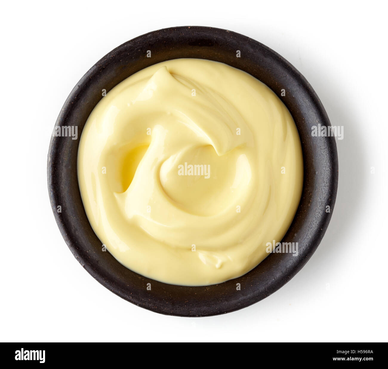 Mayonnaise in round dish isolated on white background, top view Stock ...