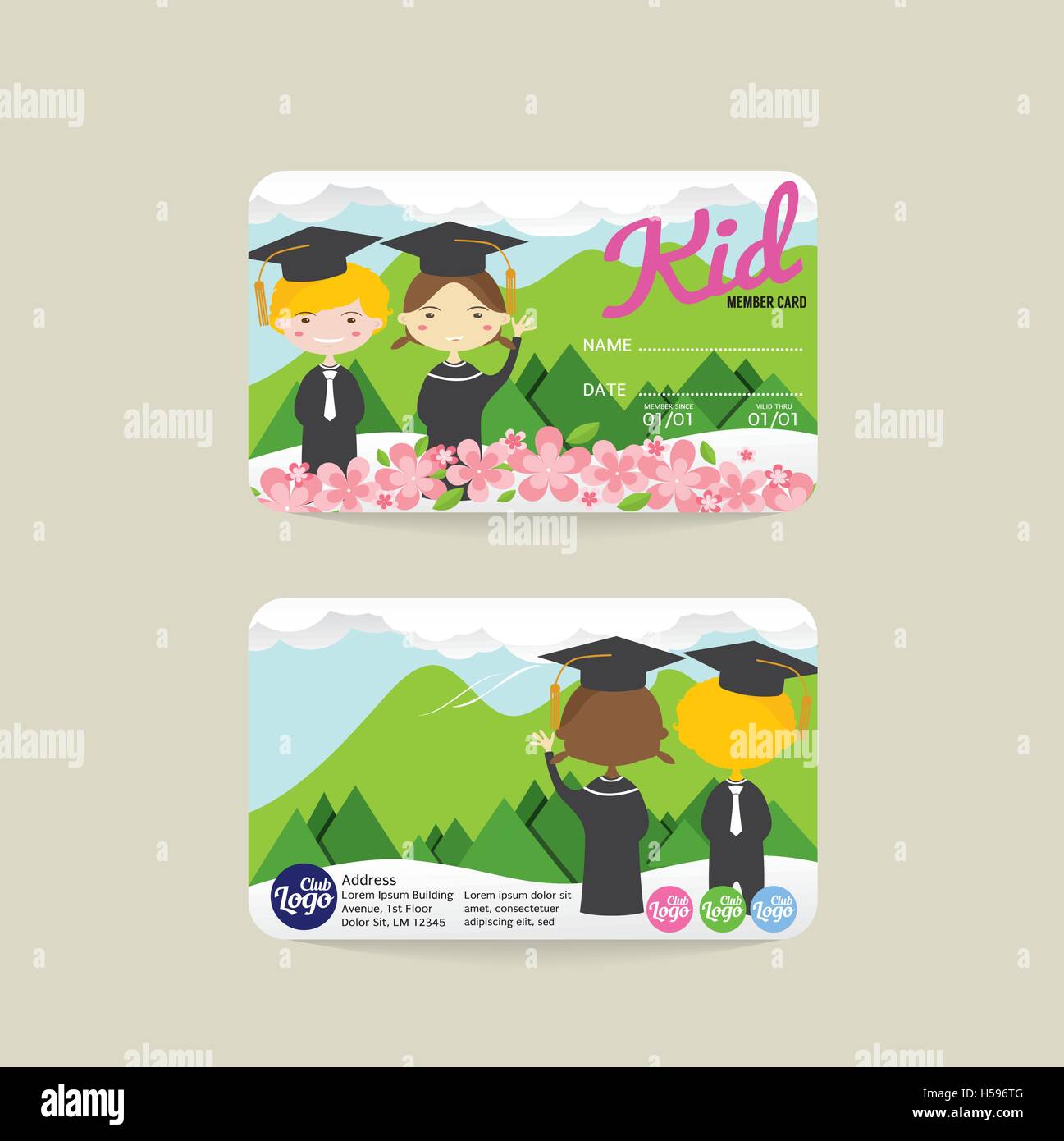 Front And Back Kids Member Card Template Vector Illustration Stock ...