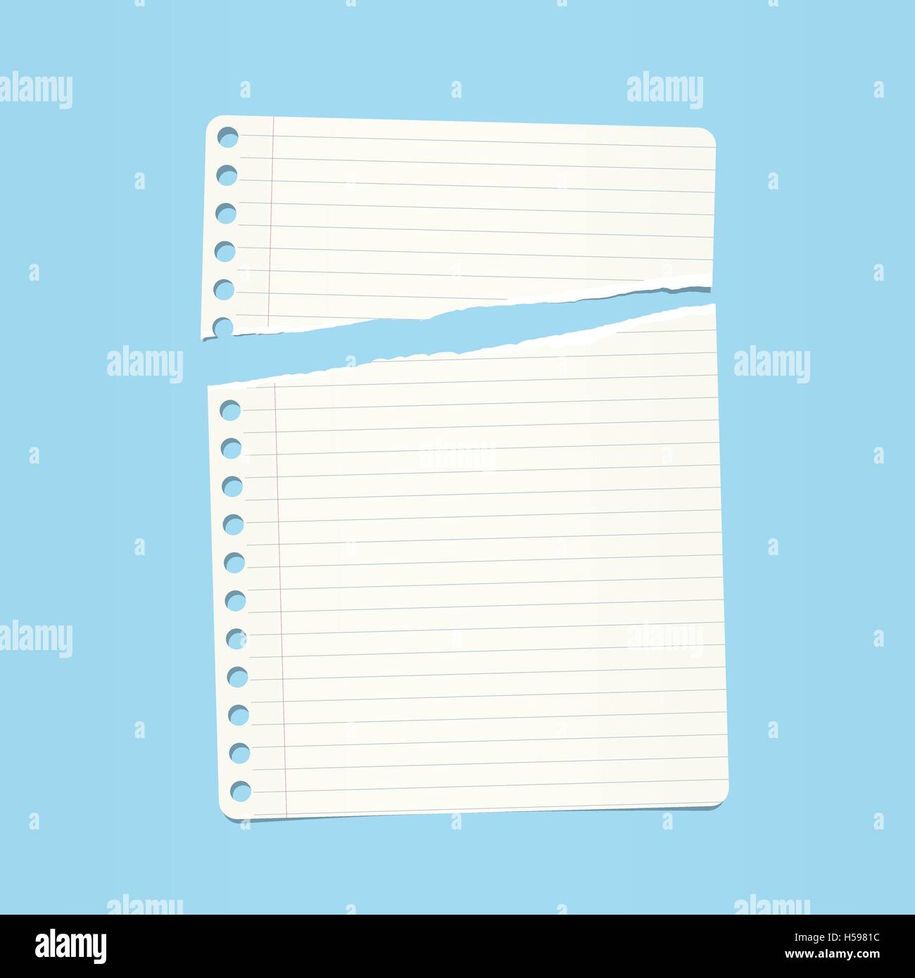 White ripped ruled note, notebook paper on blue background Stock Vector ...