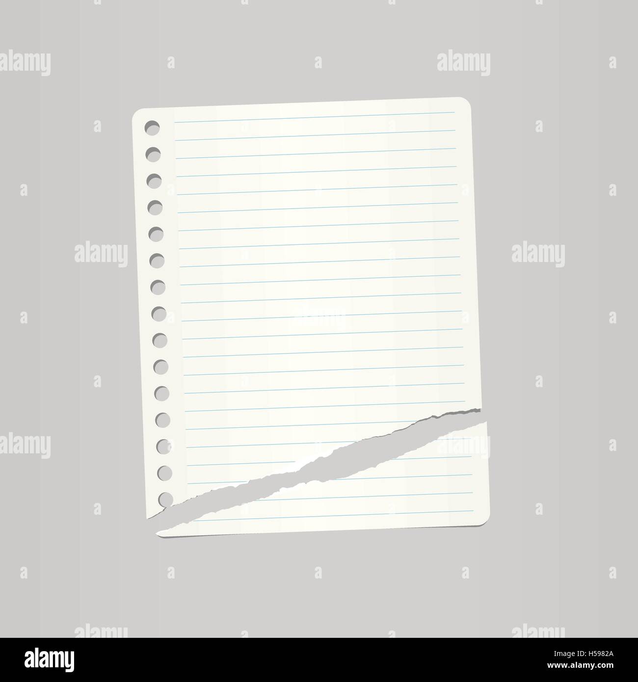 White ripped ruled note, notebook paper on grey background Stock Vector ...