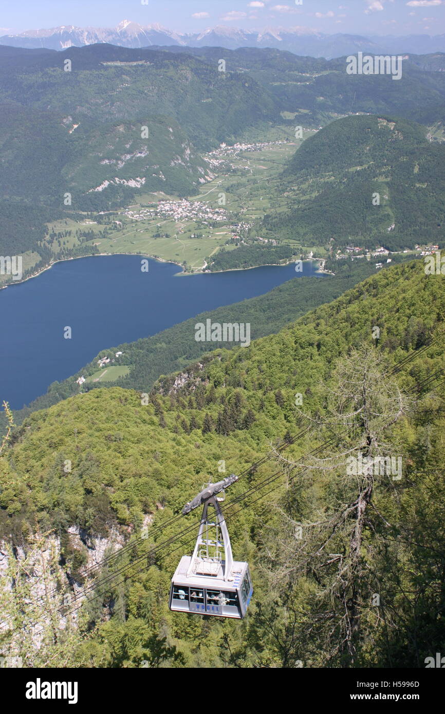 Slovenia, Triglav National Park. View of the Mount Vogel cable car with ...
