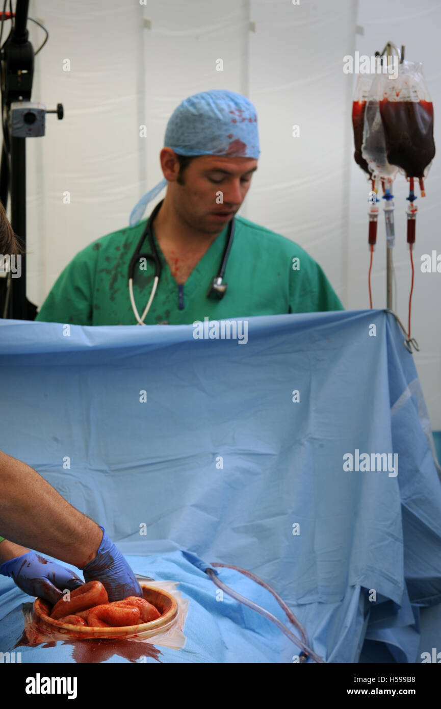 A simulated surgical operation with a film and tv dummy made by the ...