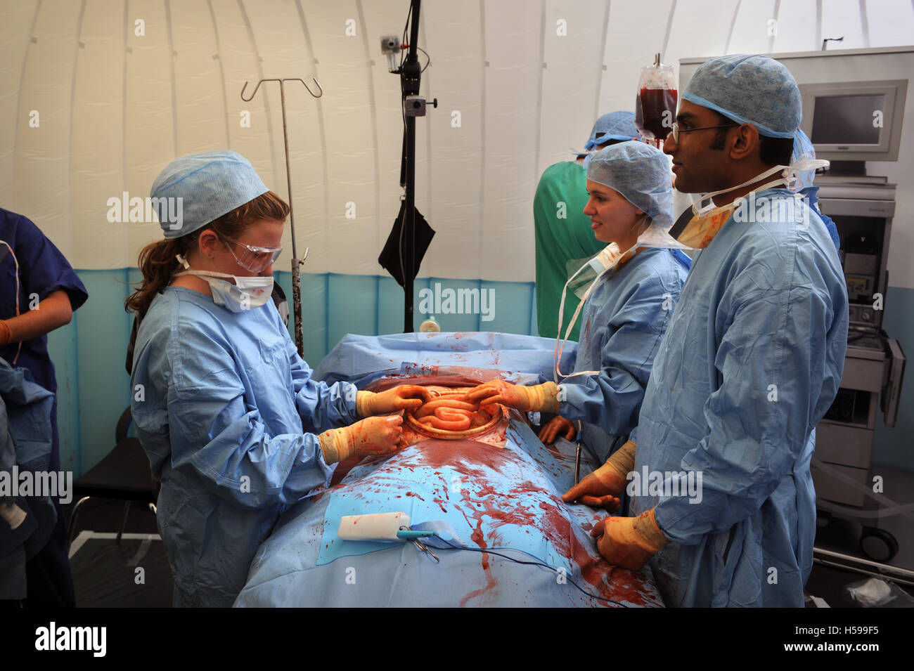 A simulated surgical operation with a film and tv dummy made by the ...