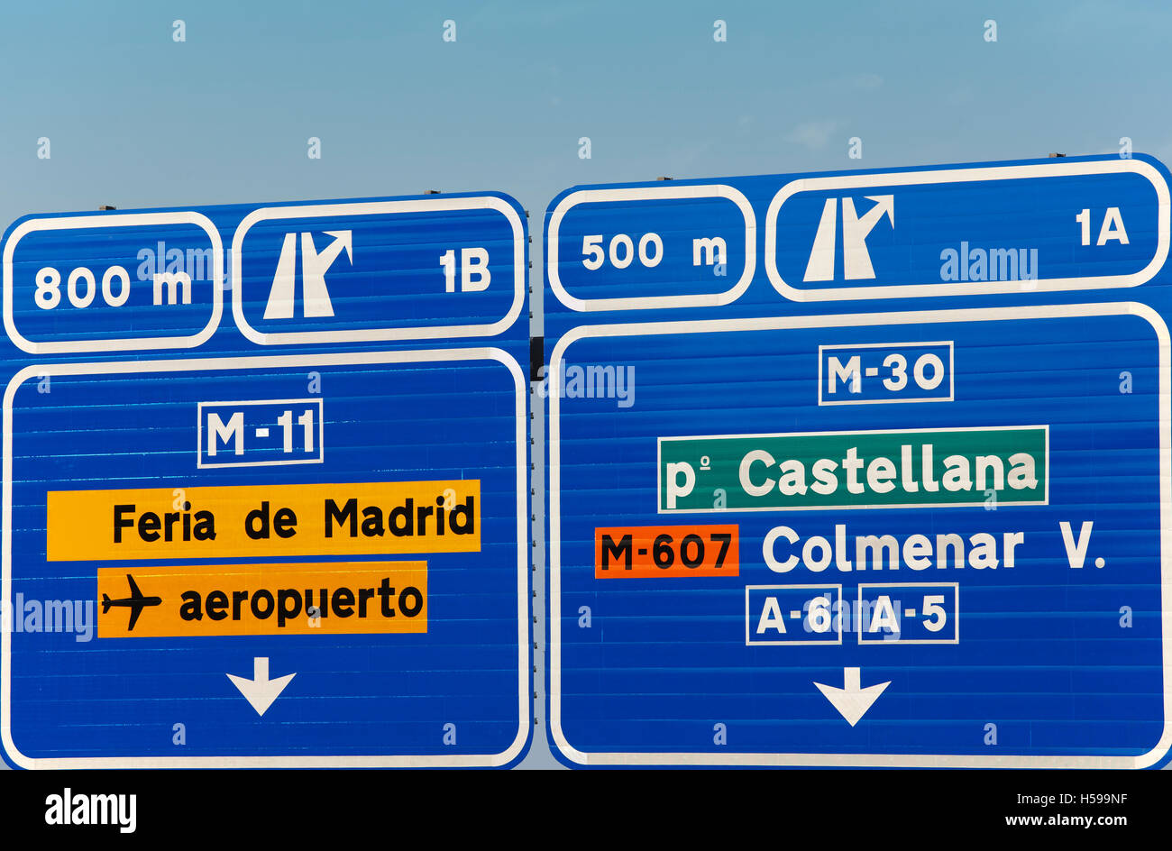 European spanish information road highway signpost in blue tone ...