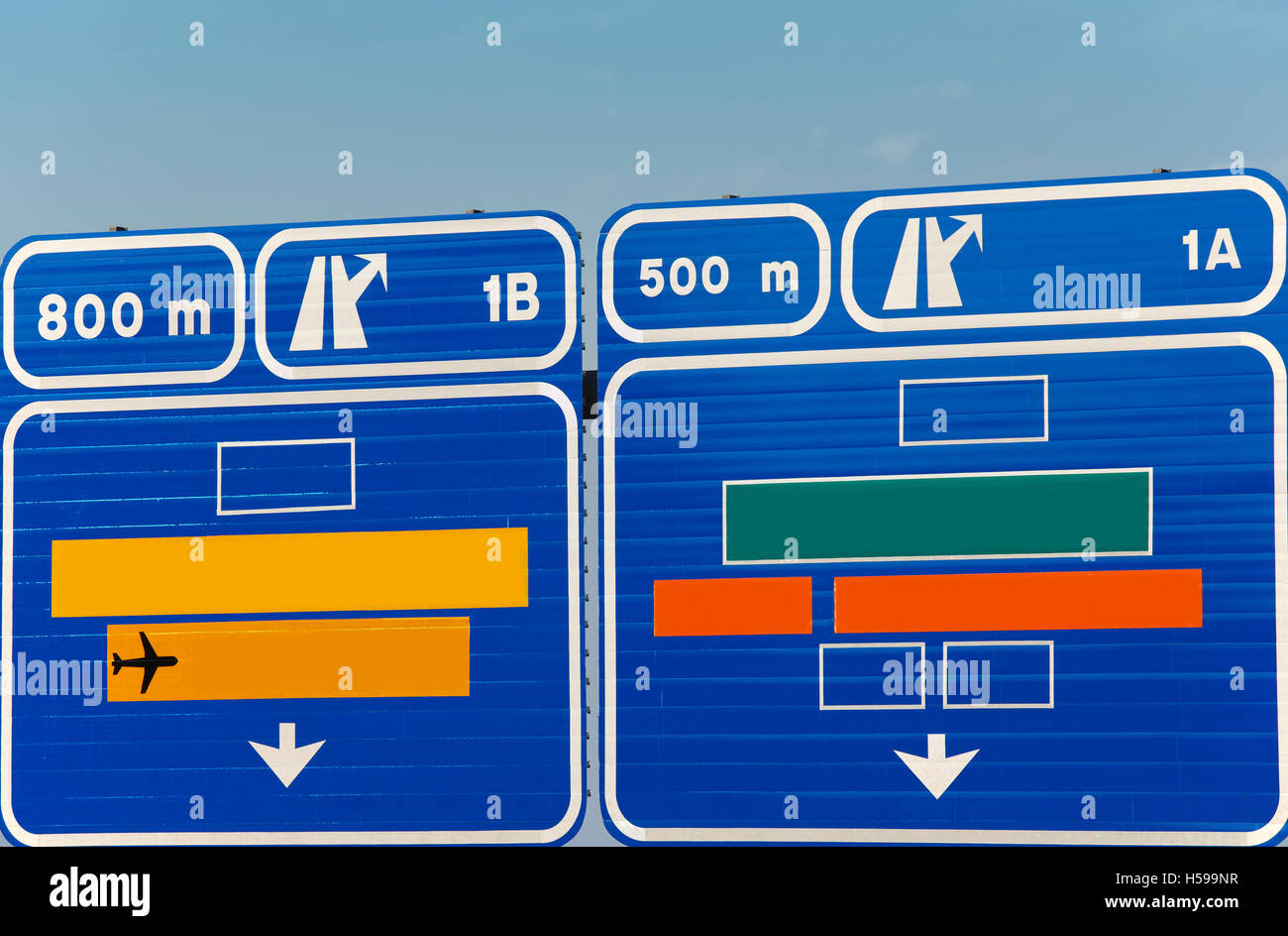 European generic information road highway signpost in blue tone ...