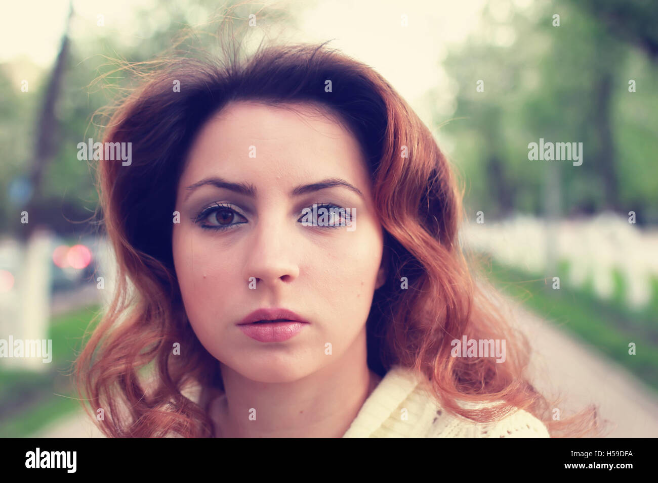 girl walking in spring apple alley Stock Photo - Alamy