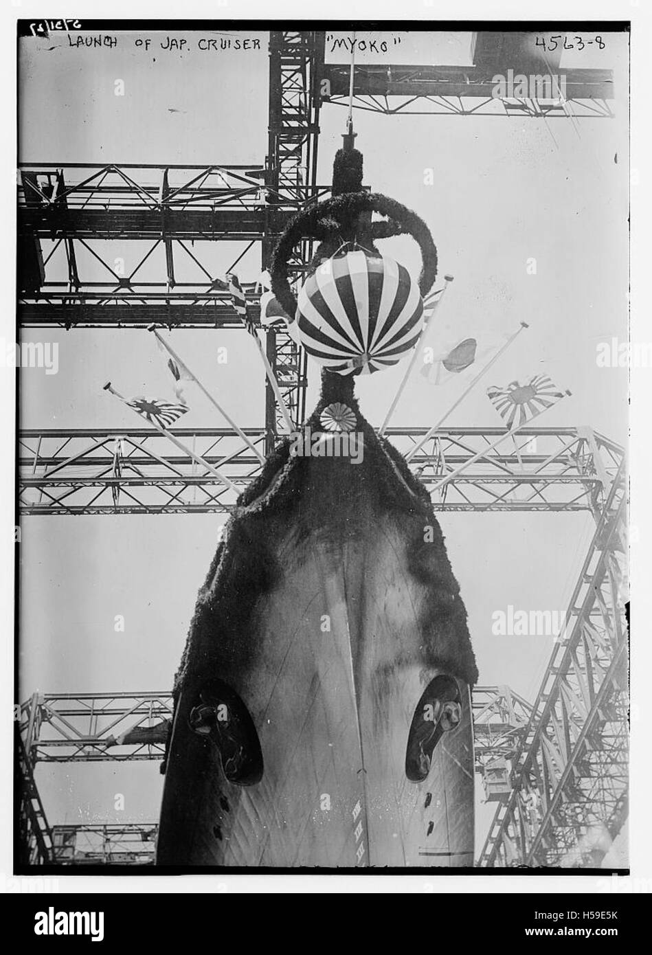 This image captures the launch of a Japanese cruiser, an event ...