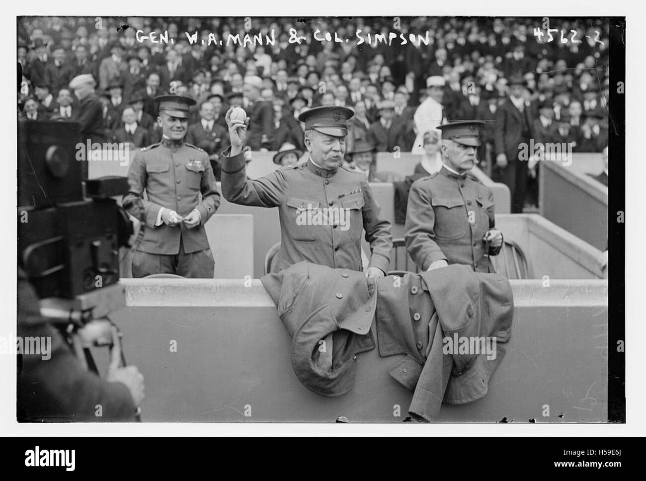 Photograph of General W.A. Mann and Colonel Simpson throwing the ...