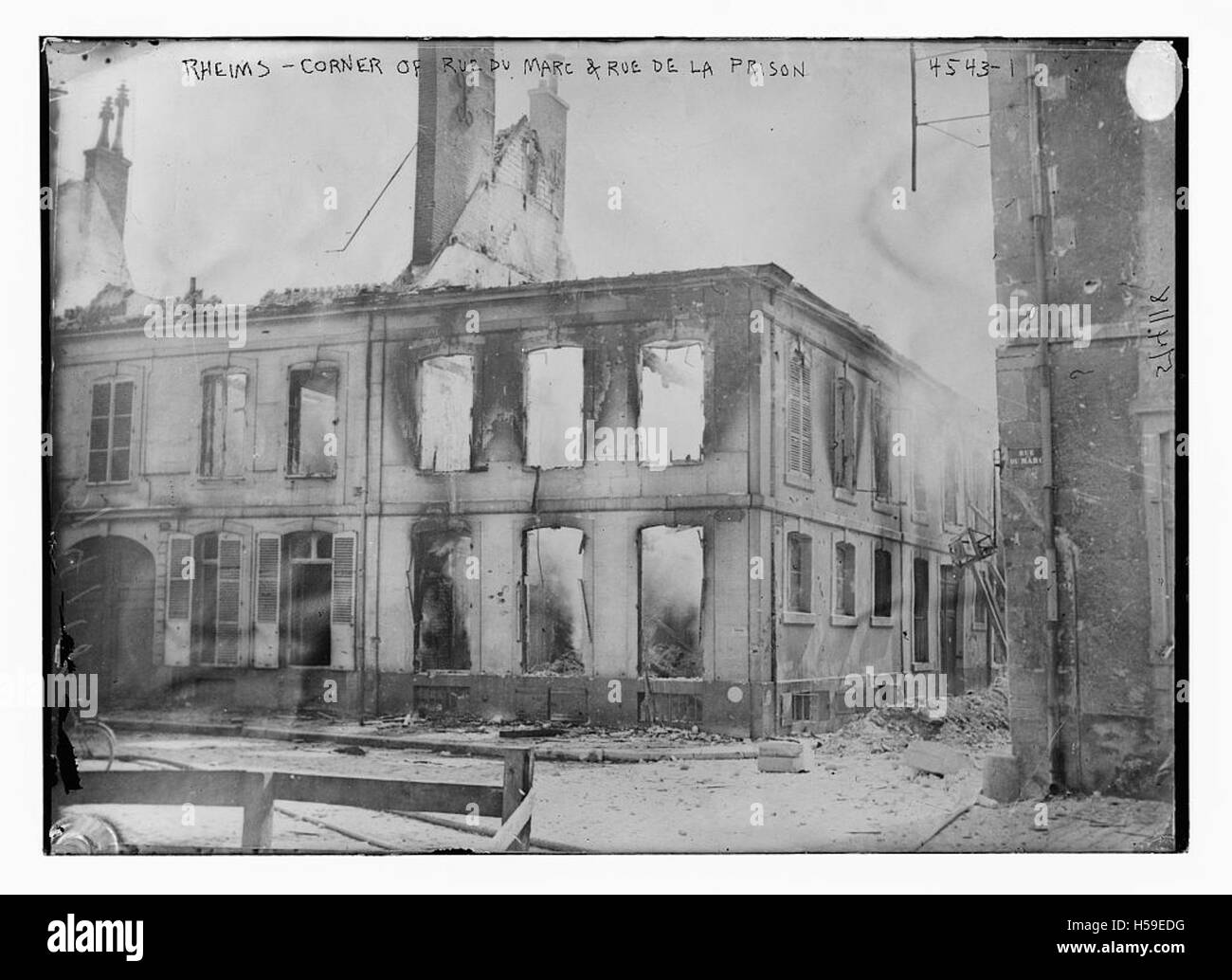 The image captures a corner of Rue du Mar in Rheims, France. Rheims is ...
