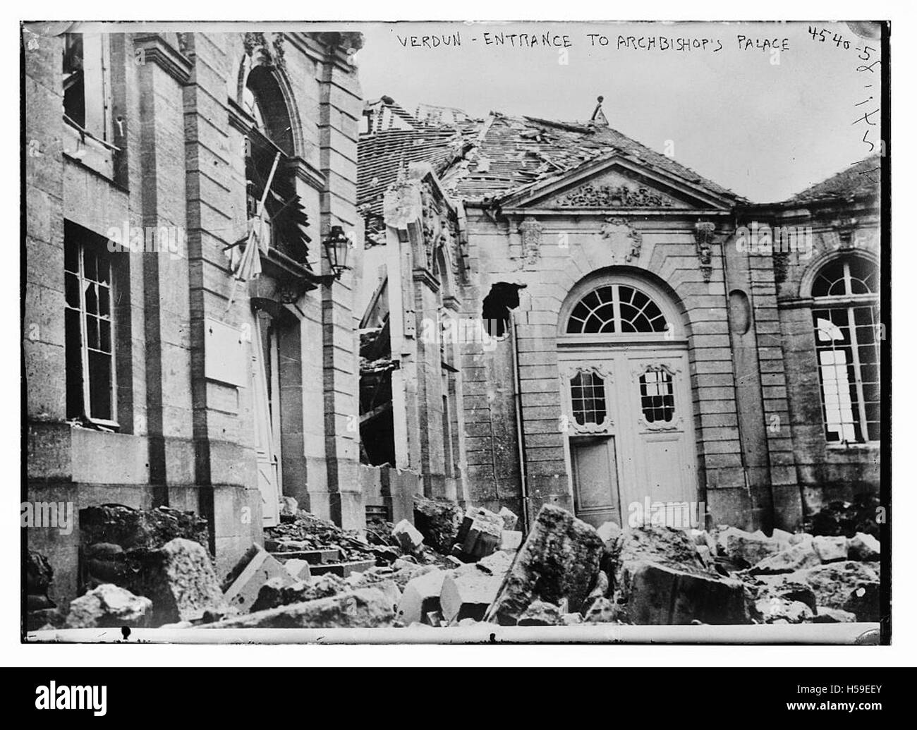 A photograph of the entrance to the Archbishop's Palace in Verdun ...