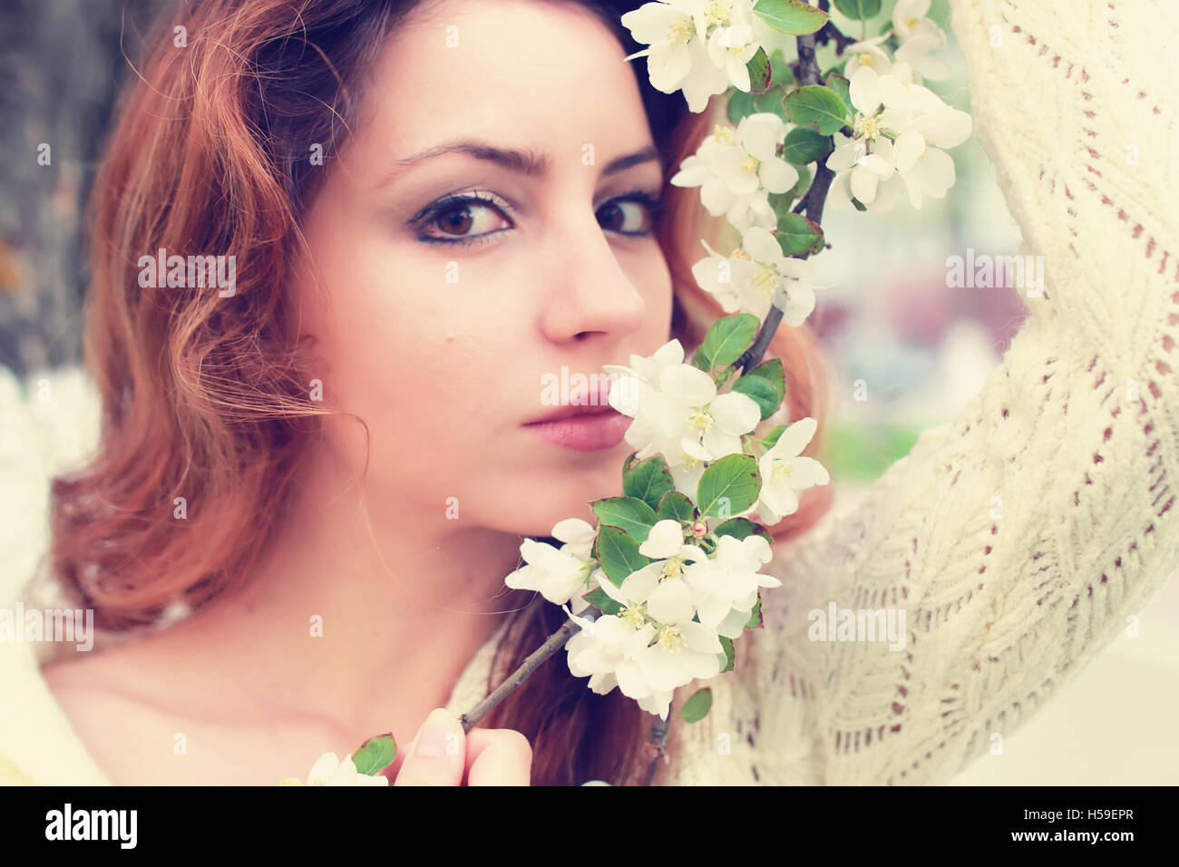 girl smell tree flower Stock Photo - Alamy girl smell tree flower Stock Photo - Alamy