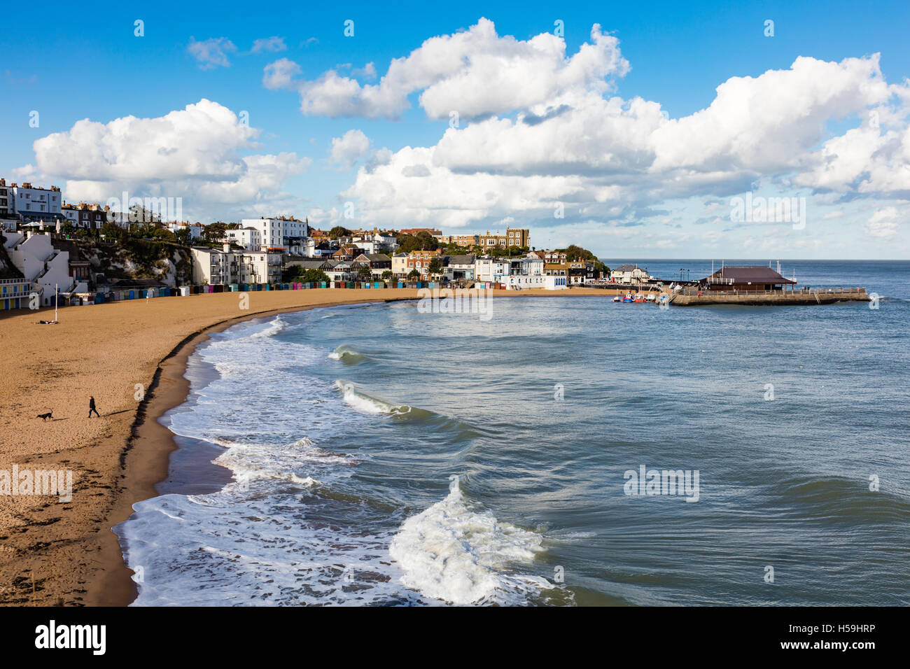 Broadstairs beach and Harbour and the town in the background and Bleak ...