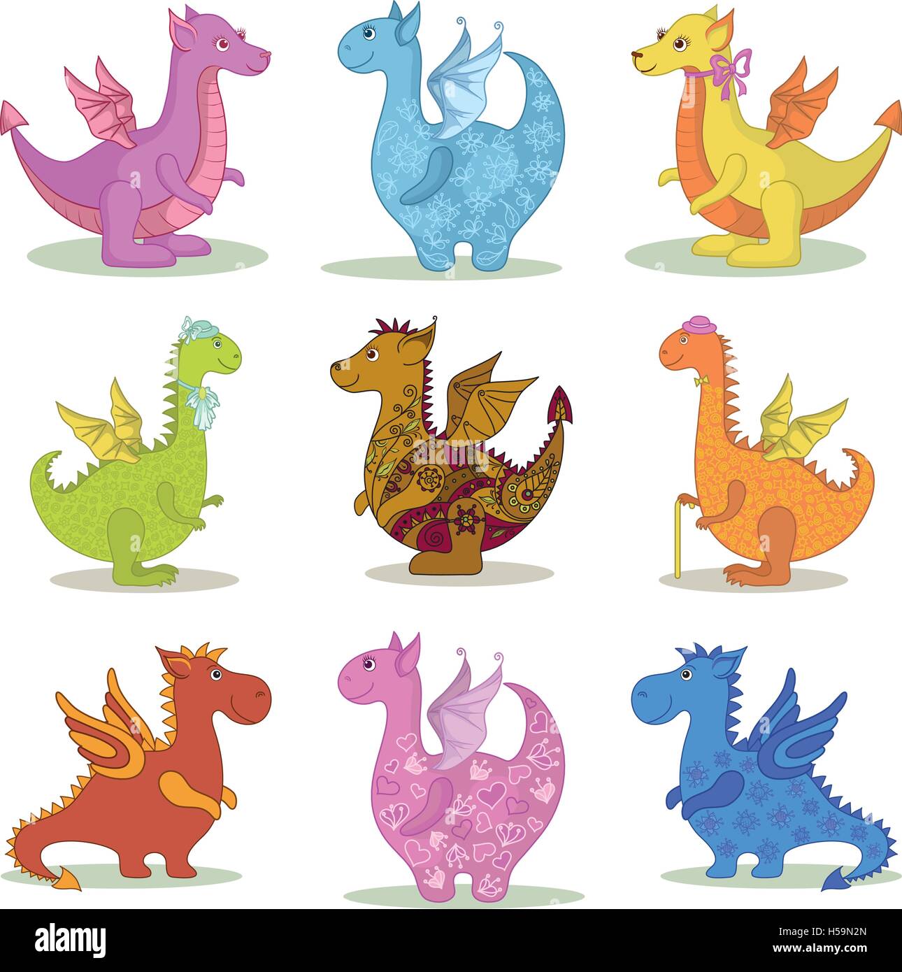 Set cartoon Dragons Stock Vector Image & Art - Alamy