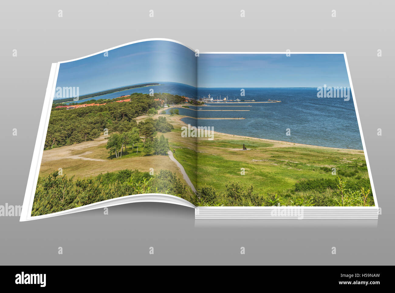 View from the High Dune to the harbor and the village of Nidden, Nida ...
