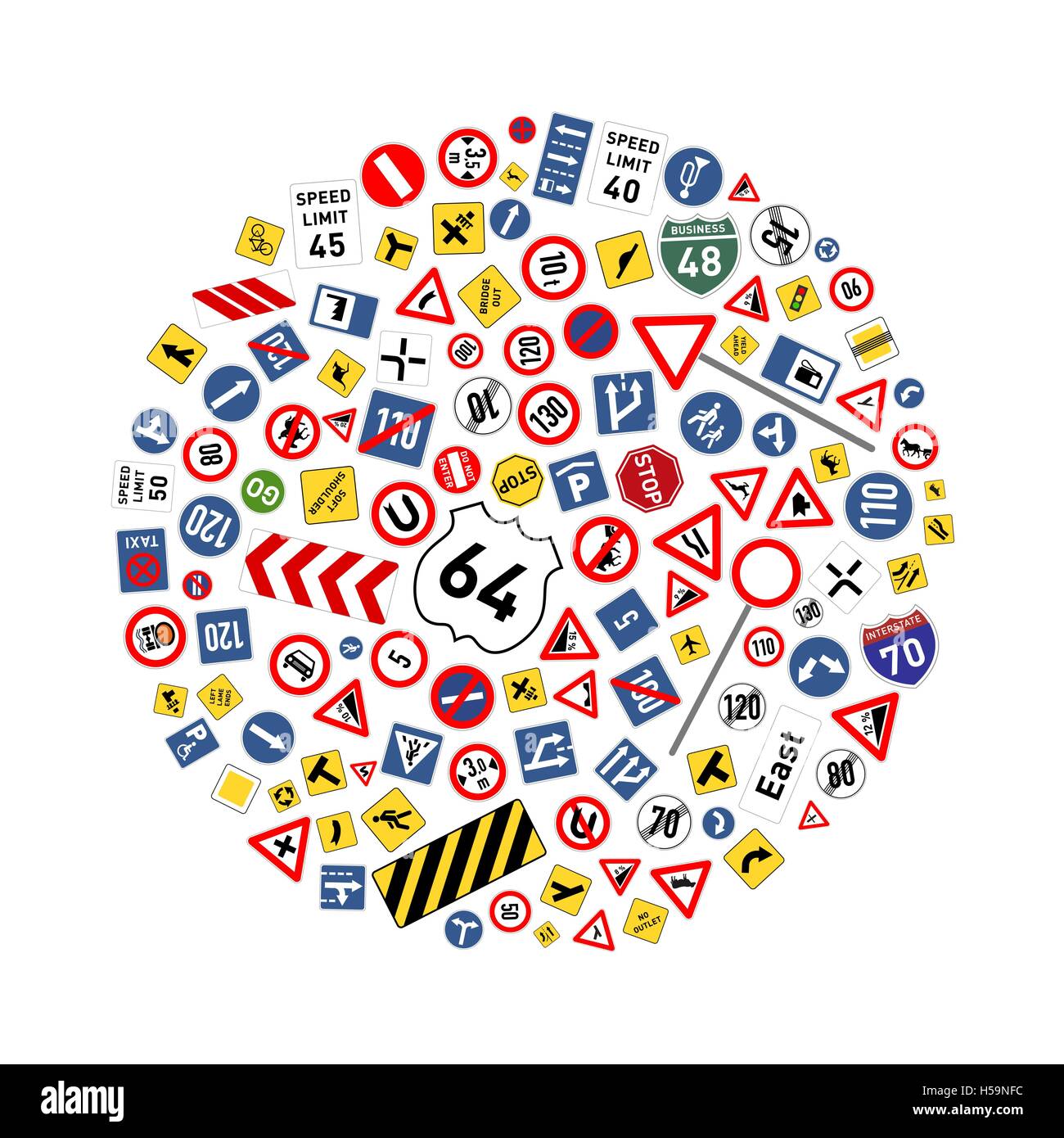 Road signs arranged in circle shape isolated on white Stock Vector ...