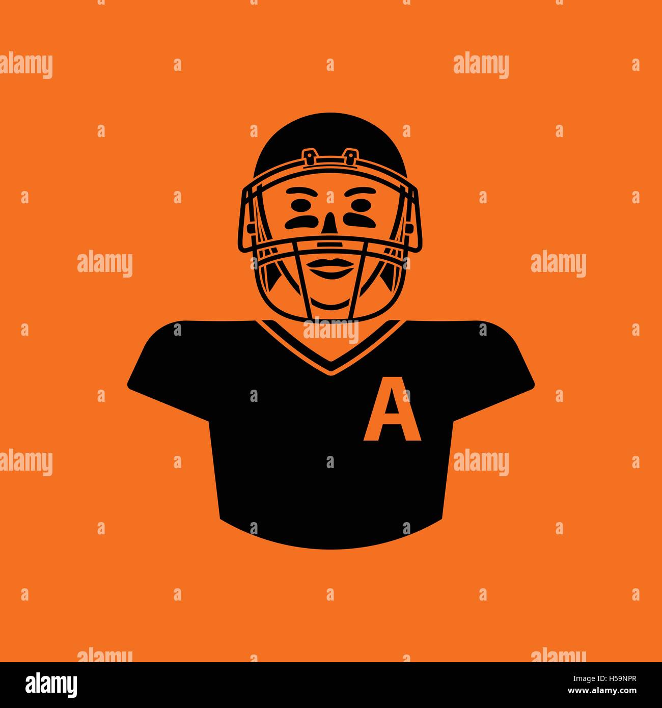 American football player icon. Orange background with black. Vector ...