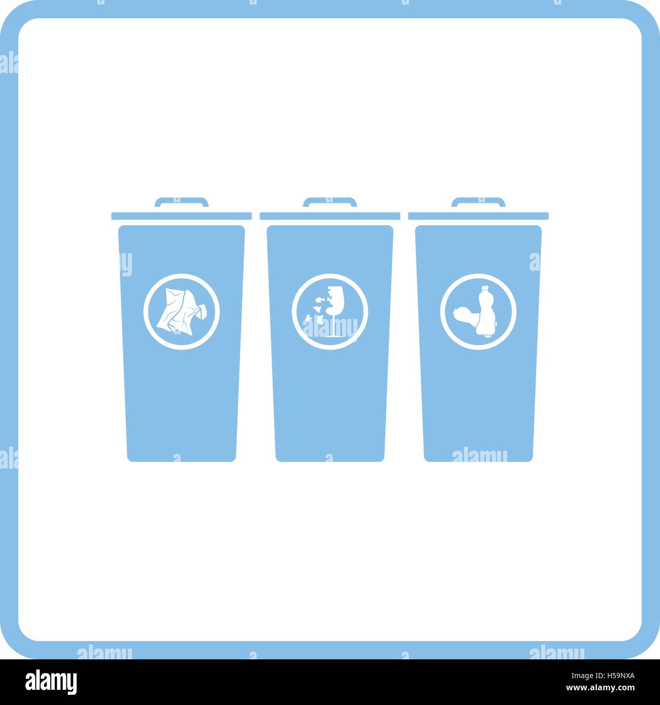 Garbage containers with separated trash icon. Blue frame design. Vector ...