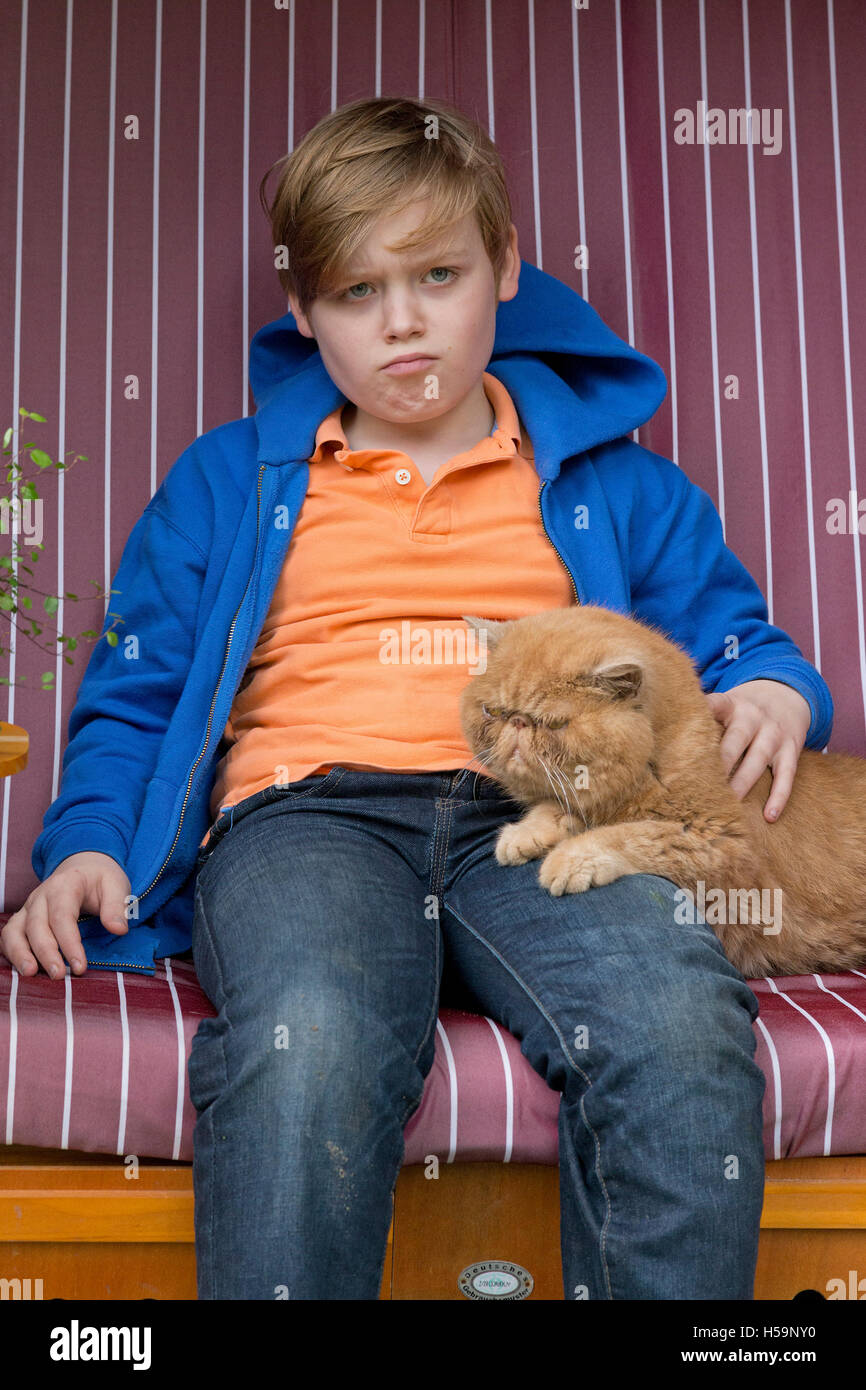 Boy petting cat hi-res stock photography and images - Alamy