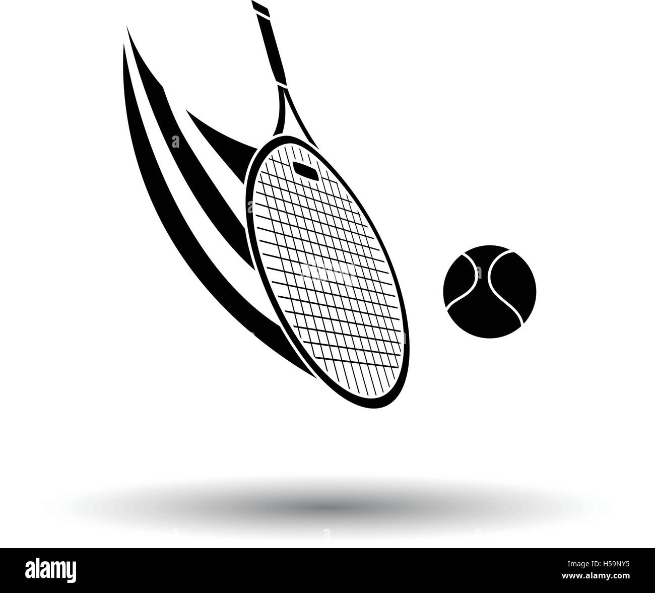 Tennis racket hitting a ball icon. White background with shadow design ...