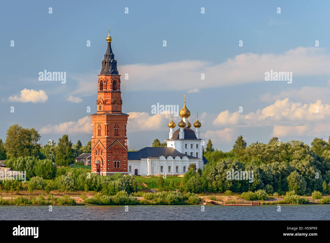 Old orthodox cathedral on bank of the Volga river in Russia Stock Photo ...