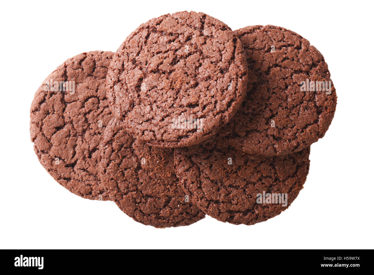Round chocolate cookies isolated on white background close up ...