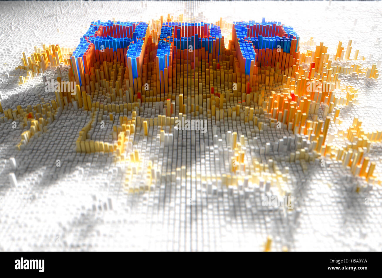 A 3D render of a microscopic closeup concept of small cubes in a random ...