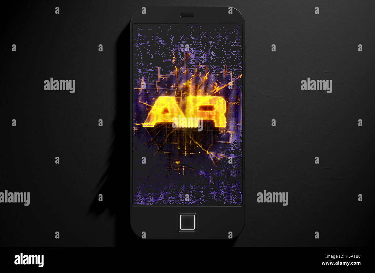 A 3D render of a modern generic smart phone screen emanating small ...