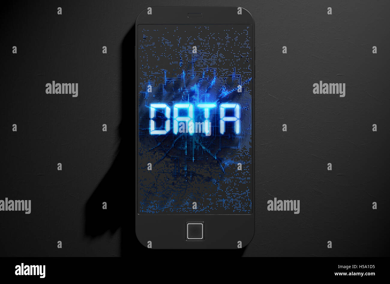 A 3D render of a modern generic smart phone screen emanating small ...