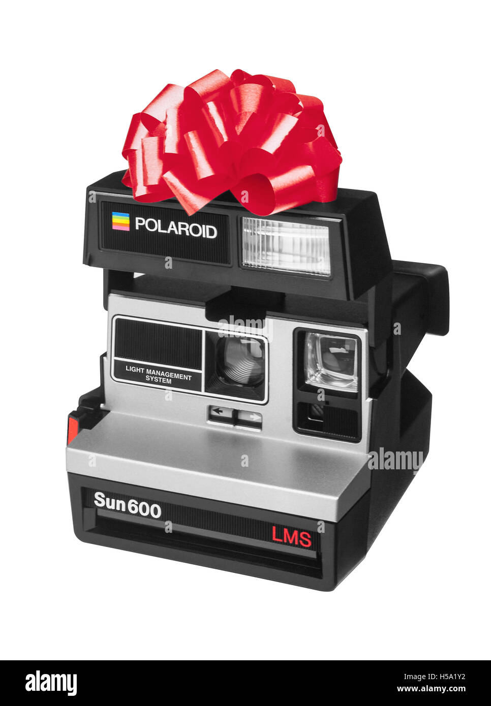Polaroid Sun 600 camera with red bow Stock Photo - Alamy