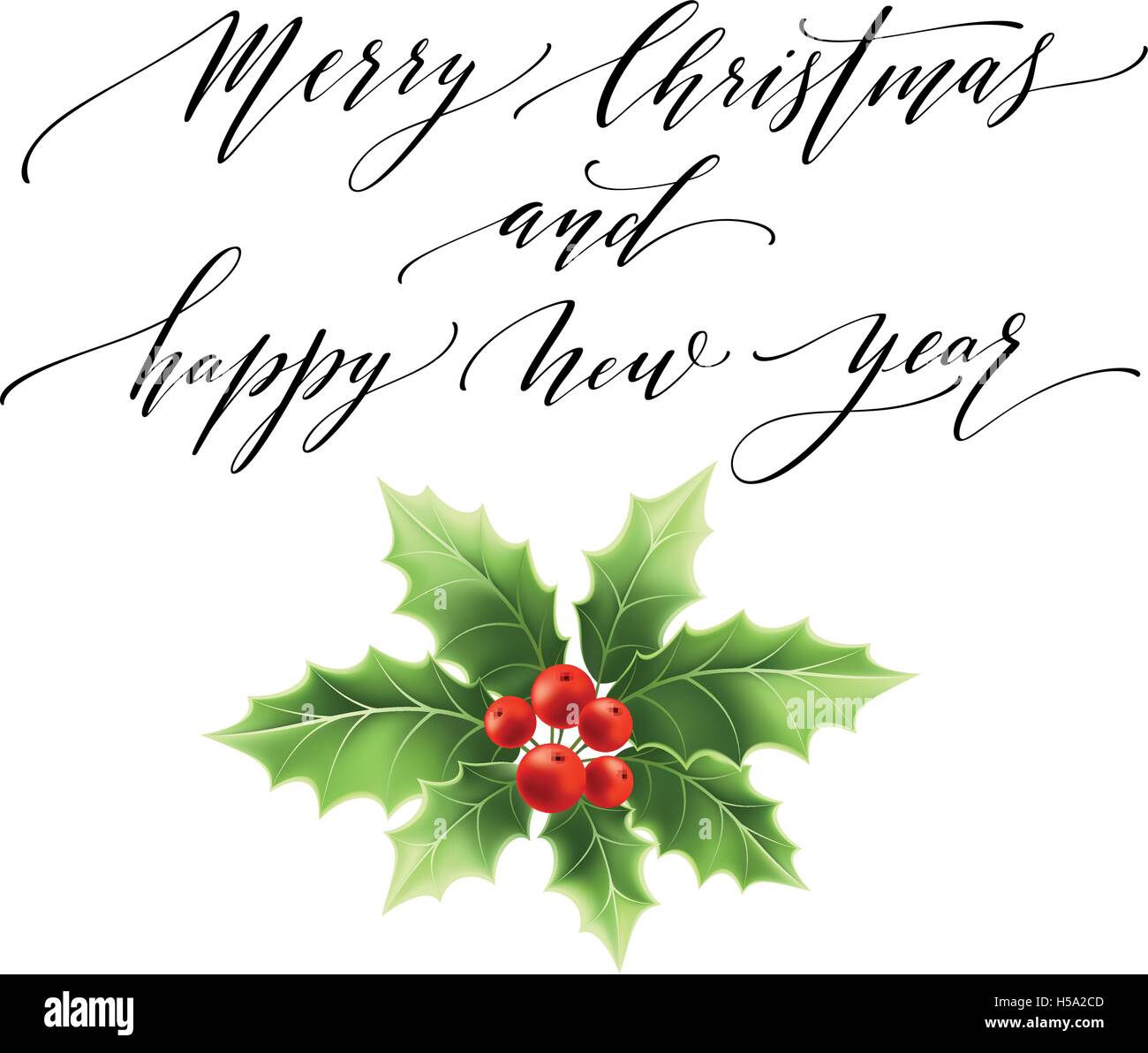 Merry Christmas lettering card with holly. Vector illustration Stock ...