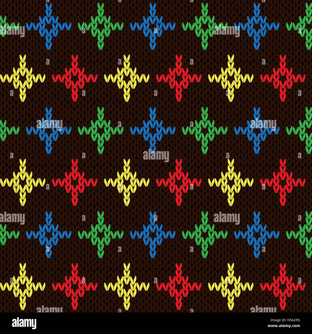 Seamless knitting geometrical vector pattern with color crosses over ...
