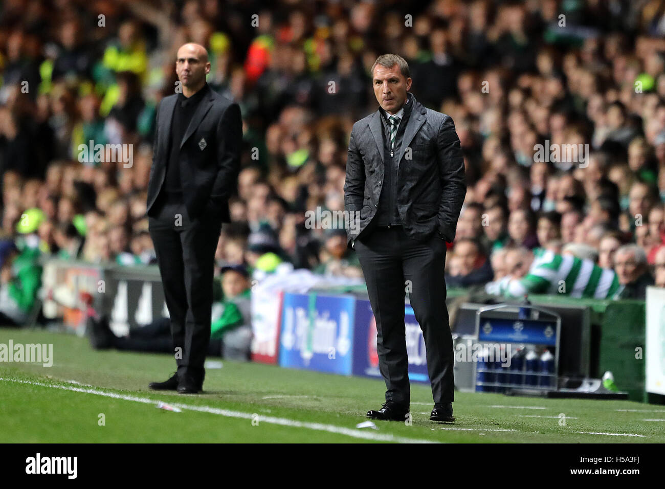 Celtic manager Brendon Rodgers (right) during the UEFA Champions League ...