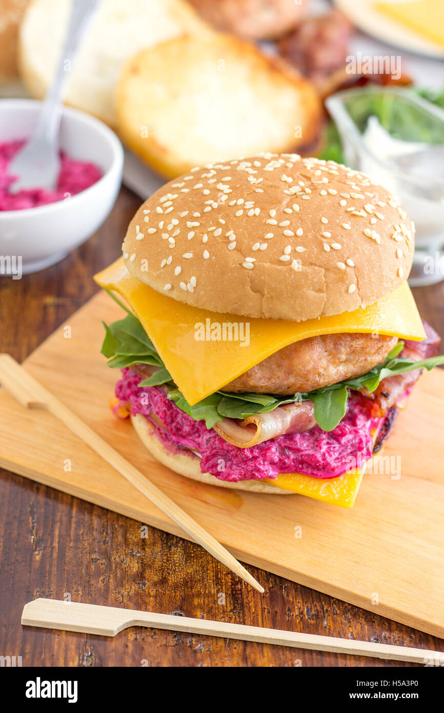 Colorful Chicken Cheeseburger Stock Photo - Alamy