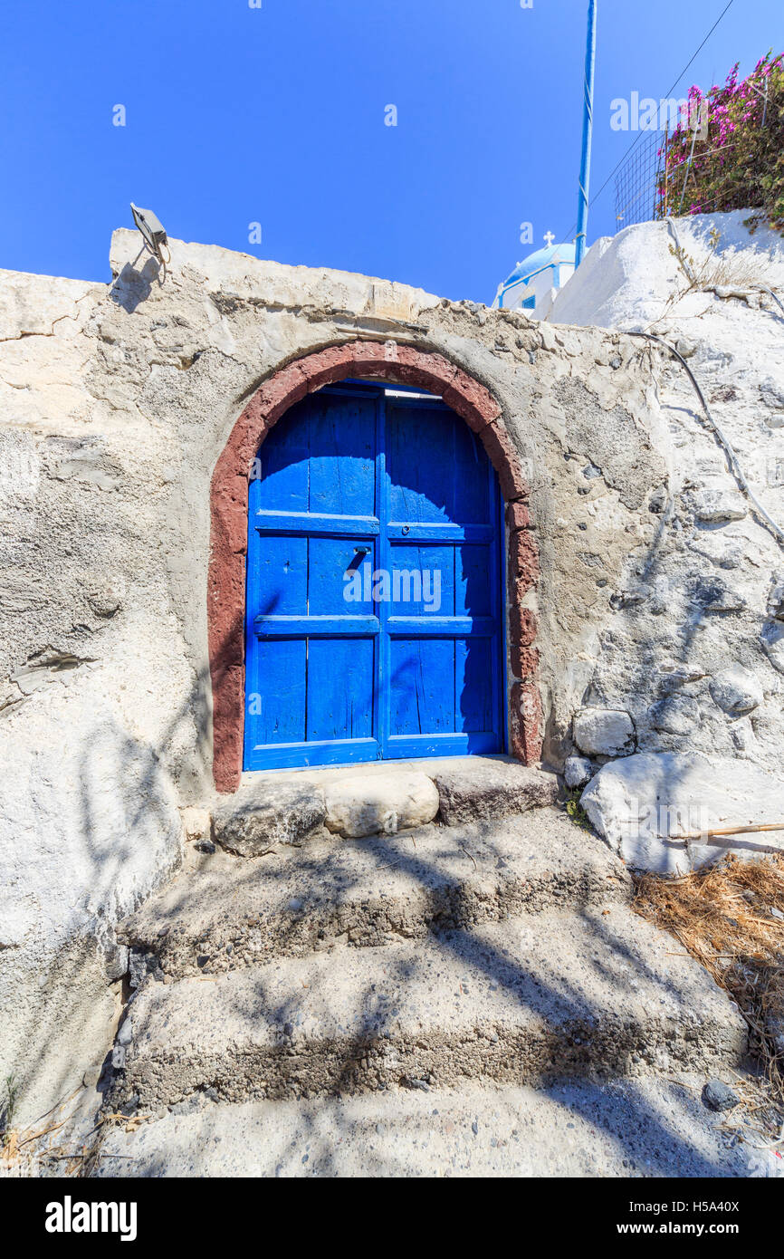 Santorini greece blue wooden doors hi-res stock photography and images ...