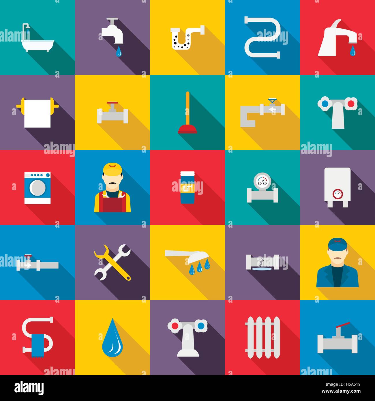 Plumbing icons set, flat style Stock Vector Image & Art - Alamy