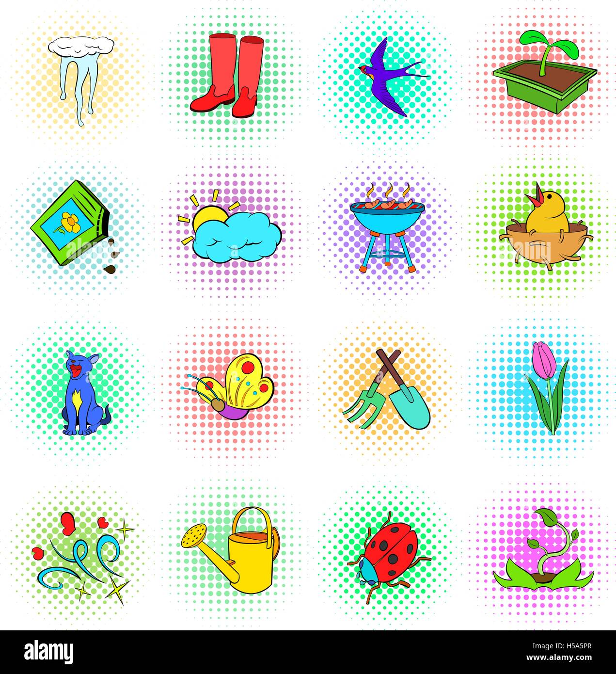 Spring icons set, pop-art style Stock Vector Image & Art - Alamy