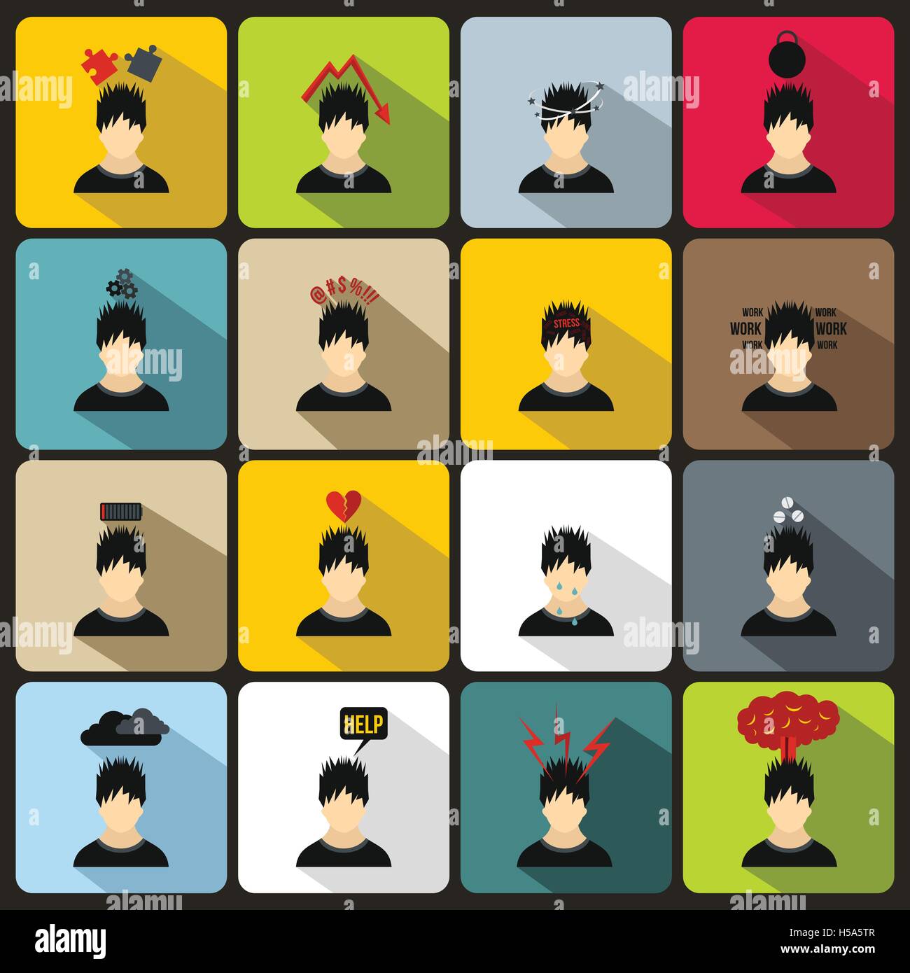 Stress icons set in flat style Stock Vector Image & Art - Alamy